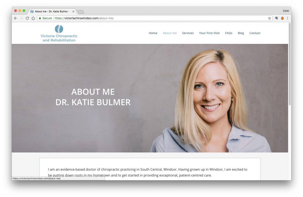 Web design for Canadian Chiropractor, Dr Katie Bulmer - Julia Douglas